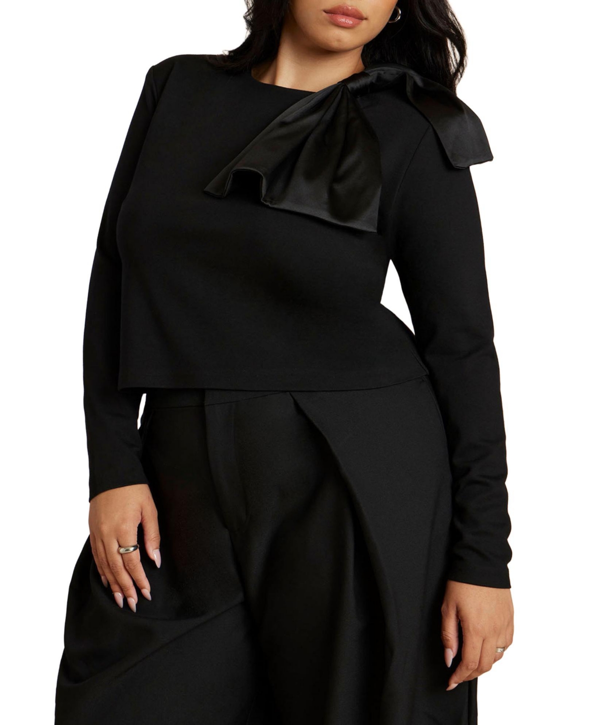 Click here for Eloquii Womens Strong Shoulder Top With Bow - Blac... prices