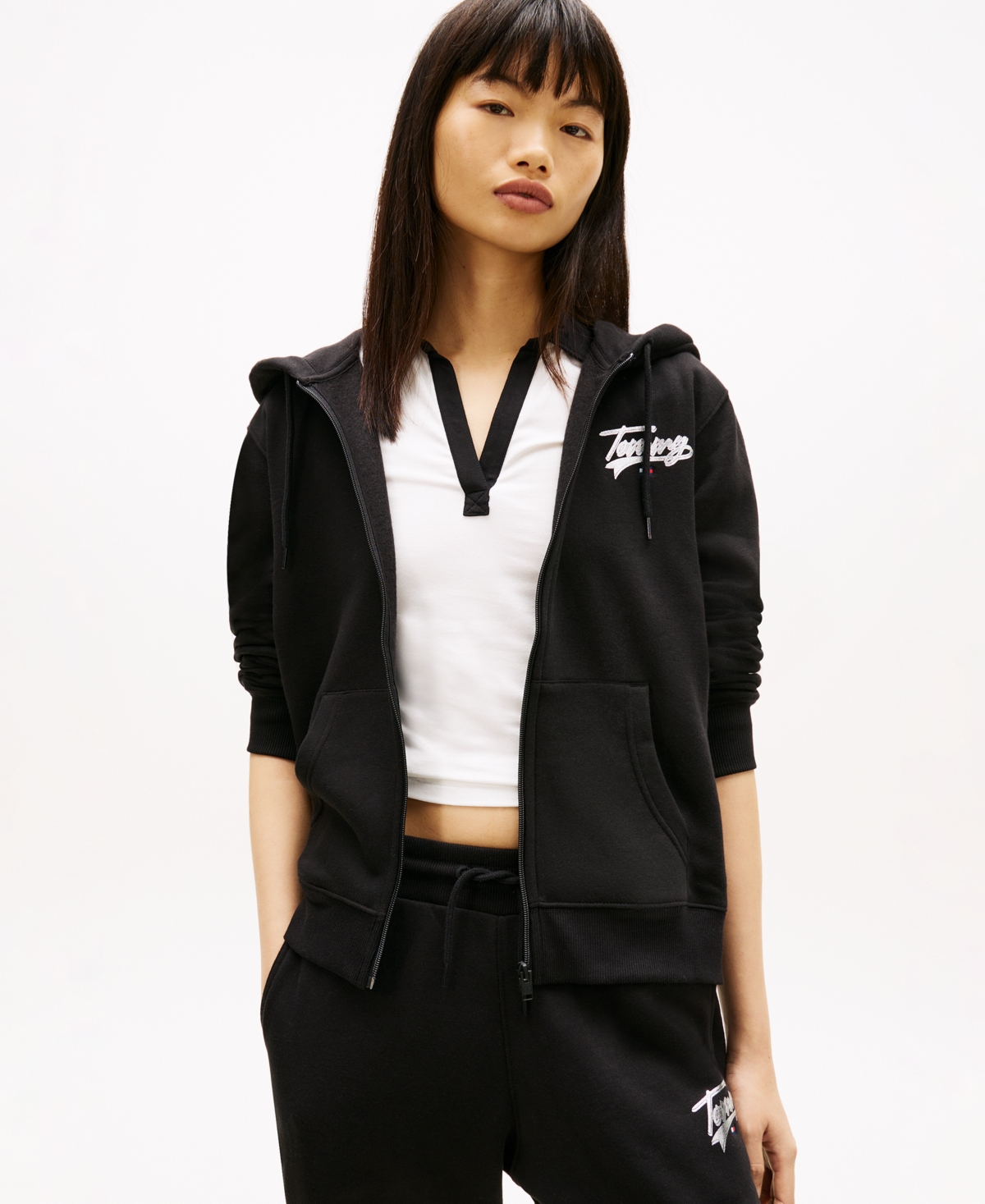 Click here for Tommy Jeans Womens Regular Full-Zip Hoodie - Black prices