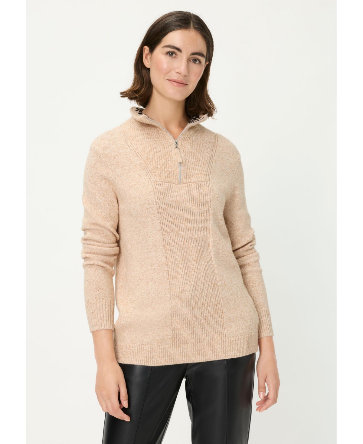 Click here for Olsen Womens 1/4 Zip Mock Neck Sweater - Warm bisc... prices