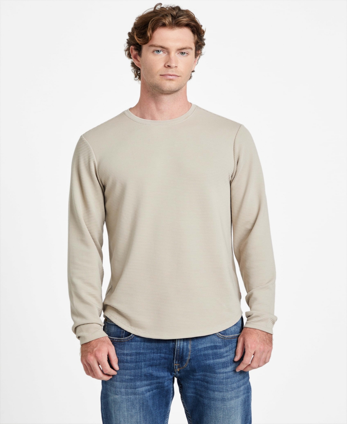 Click here for Guess Mens Textured Long-Sleeve T-shirt - Pasedena... prices