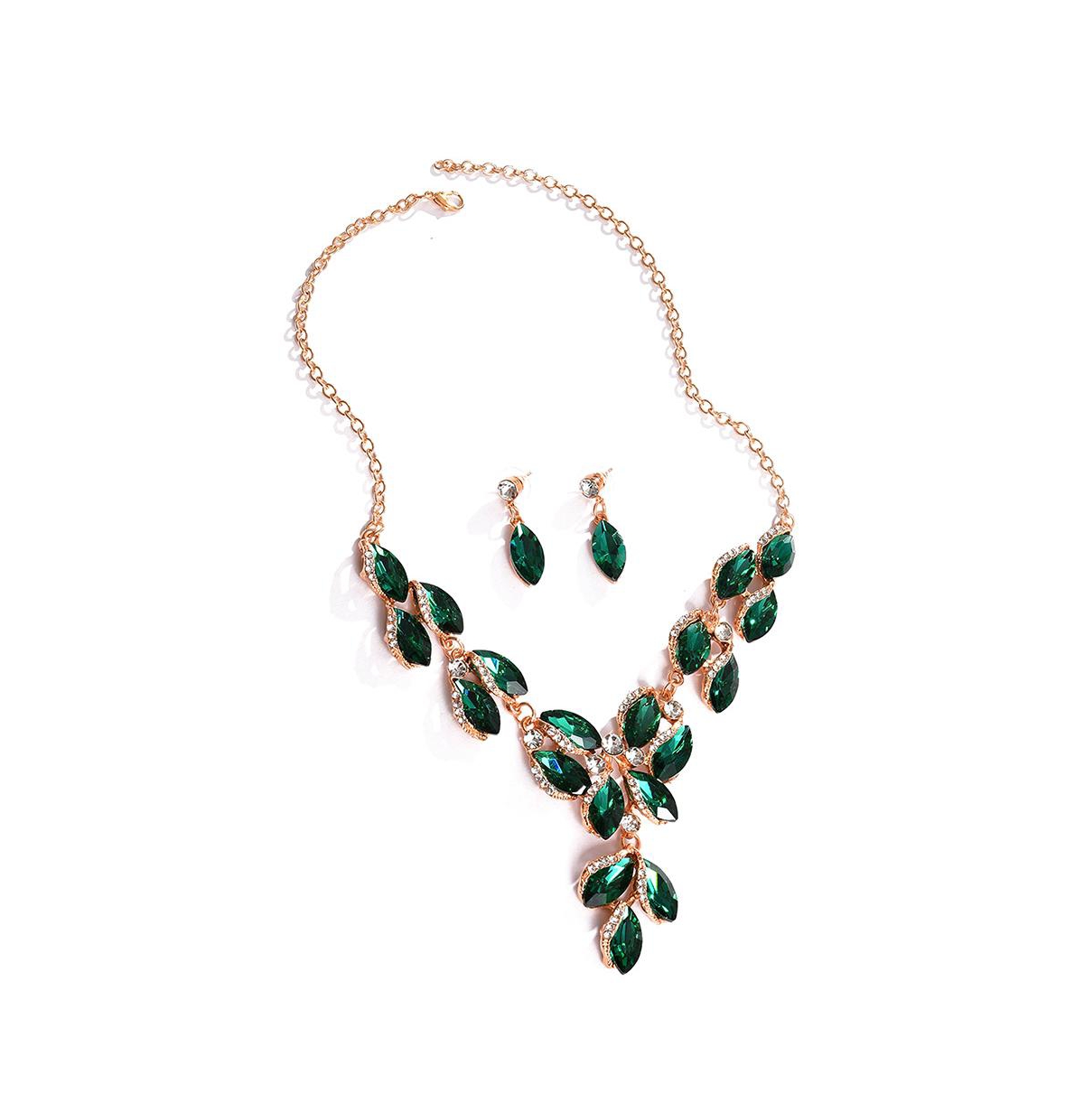Click here for Sohi Womens Green Stone Leaf Necklace And Earrings... prices