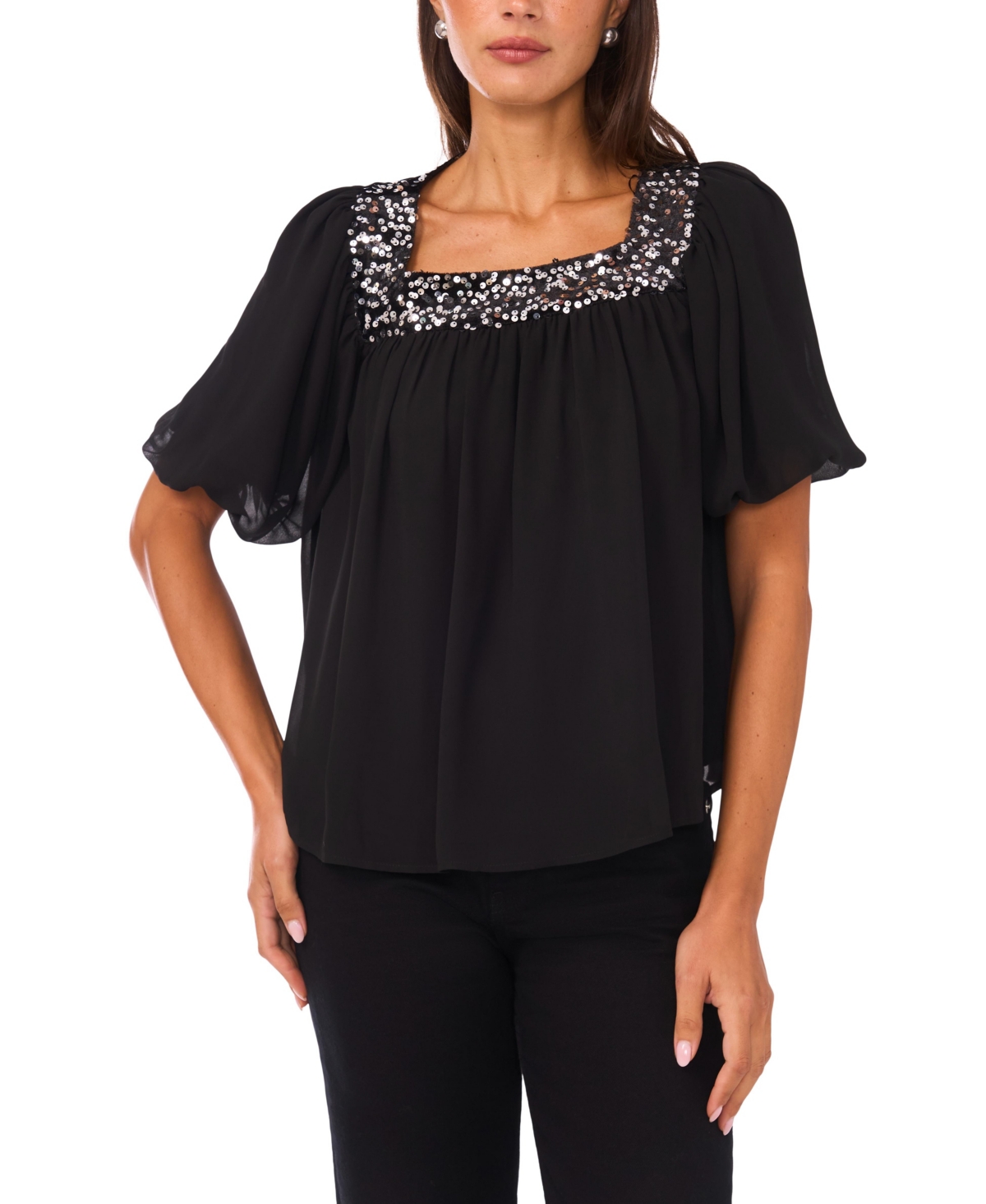 Click here for Vince Camuto Womens Square Neck Top - Rich Black prices