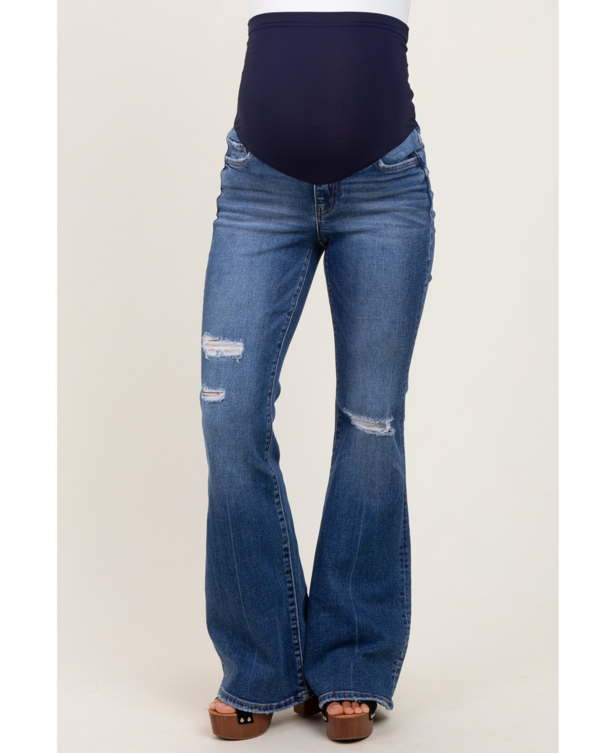Click here for Pinkblush Maternity Navy Blue Distressed Flare Jea... prices