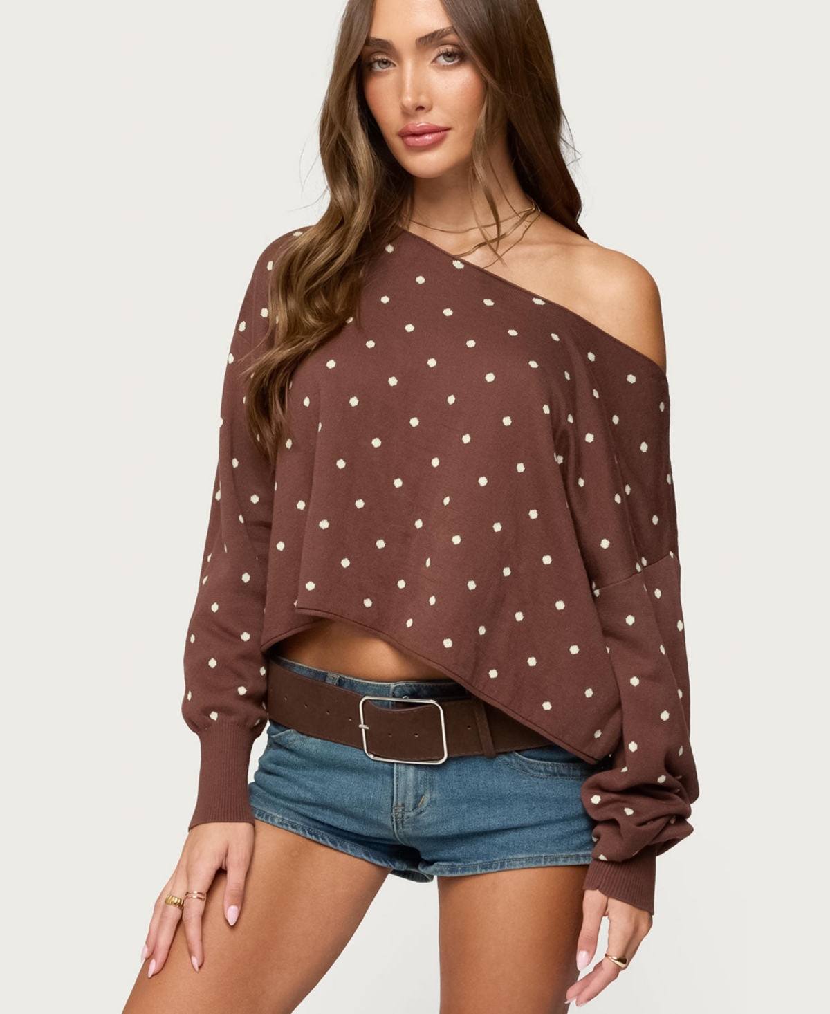 Click here for Edikted Womens Oversized Off Shoulder Polka Dot Sw... prices