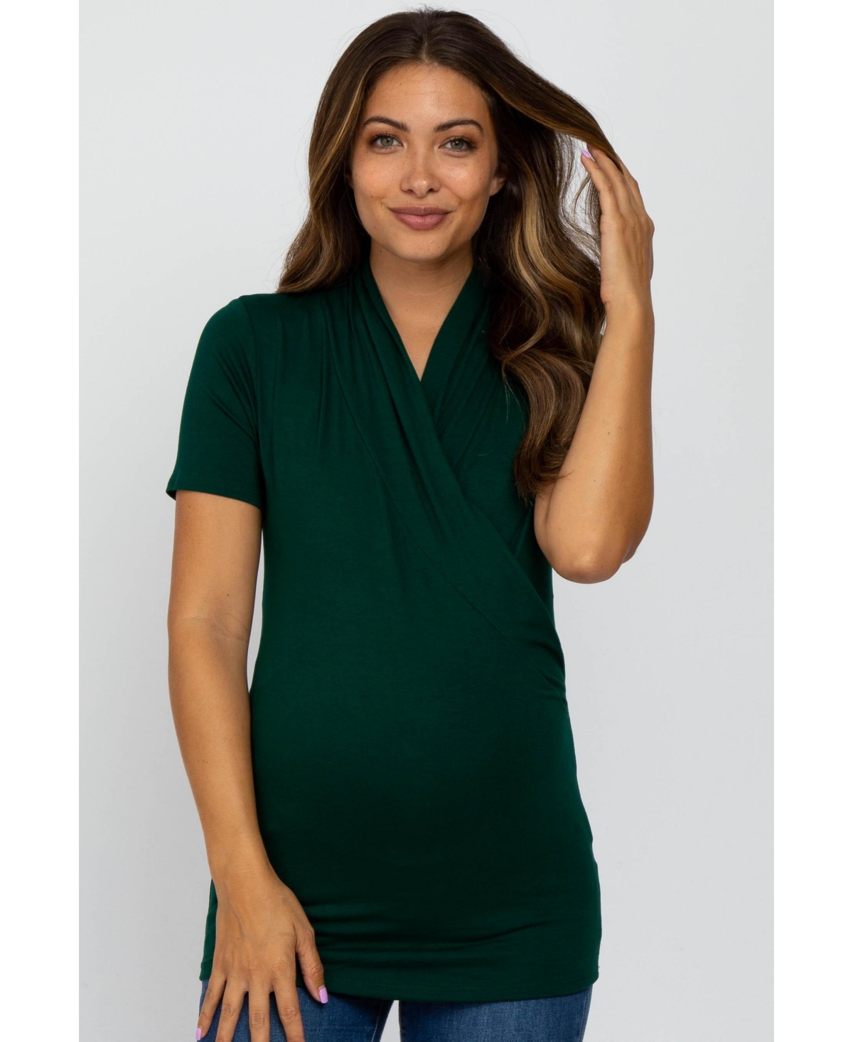 Click here for Pinkblush Maternity Forest Green Solid Short Sleev... prices