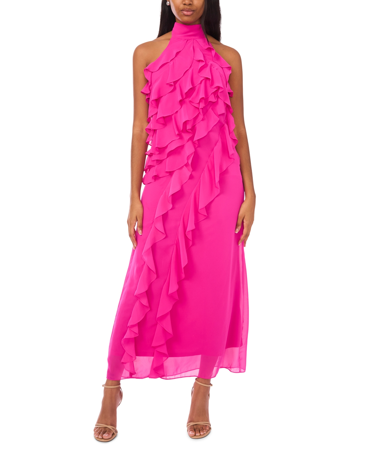Click here for CeCe Womens Chiffon Sleeveless Long Halter Dress -... prices
