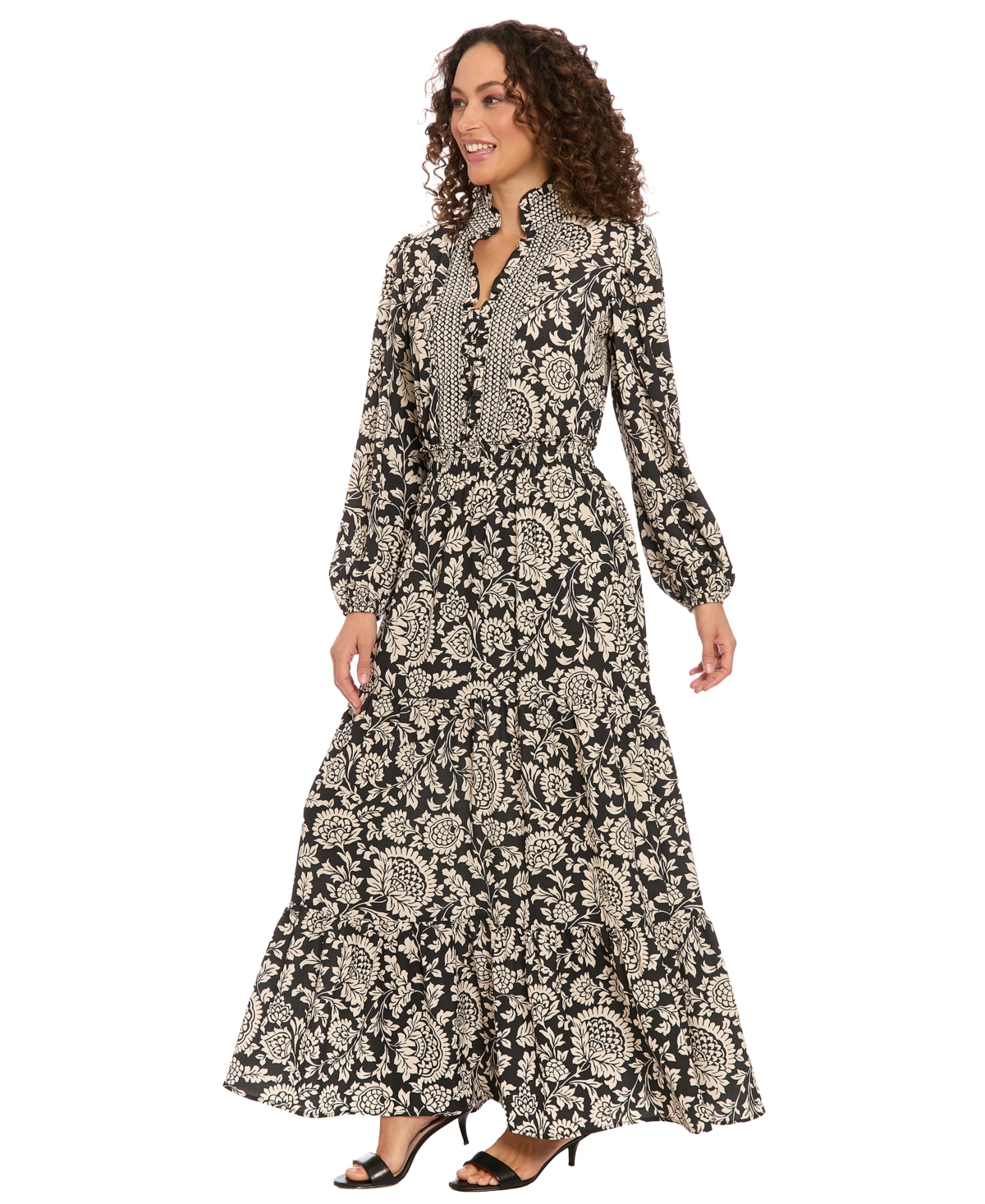 Click here for London Times Womens Ruffle Neck Smocked Waist Dres... prices