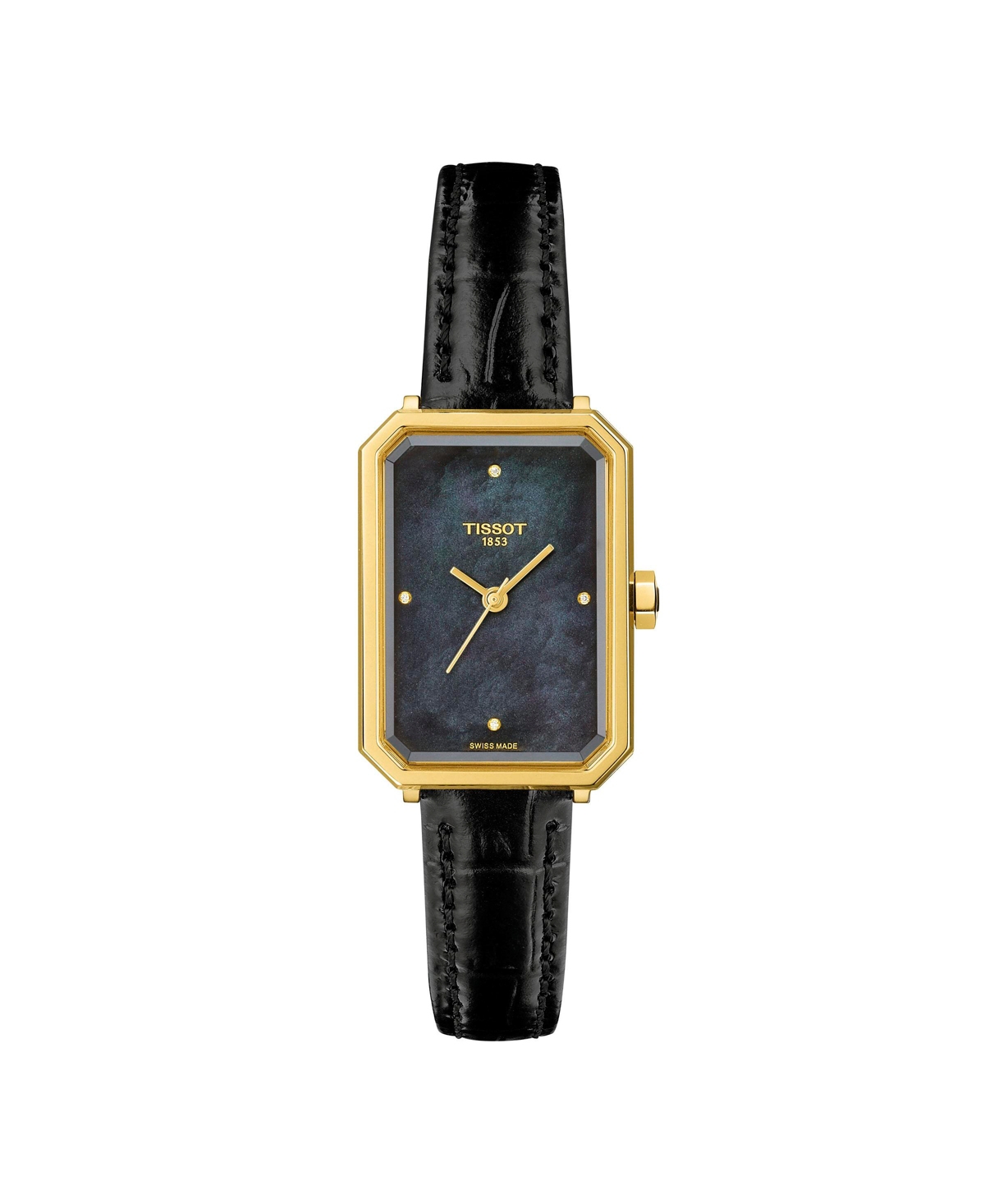 Tissot Womens Quartz Black Leather Strap Watch  21.80mm - Black Mother Of Pearl