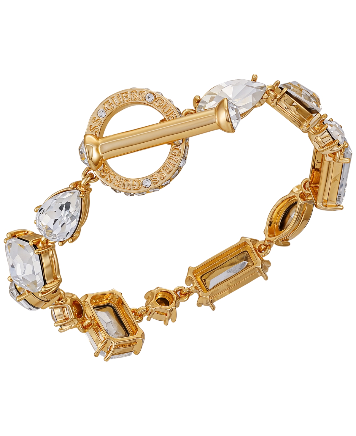 Click here for Guess Epoxy Glass Stone Silver and Gold-Tone Toggl... prices