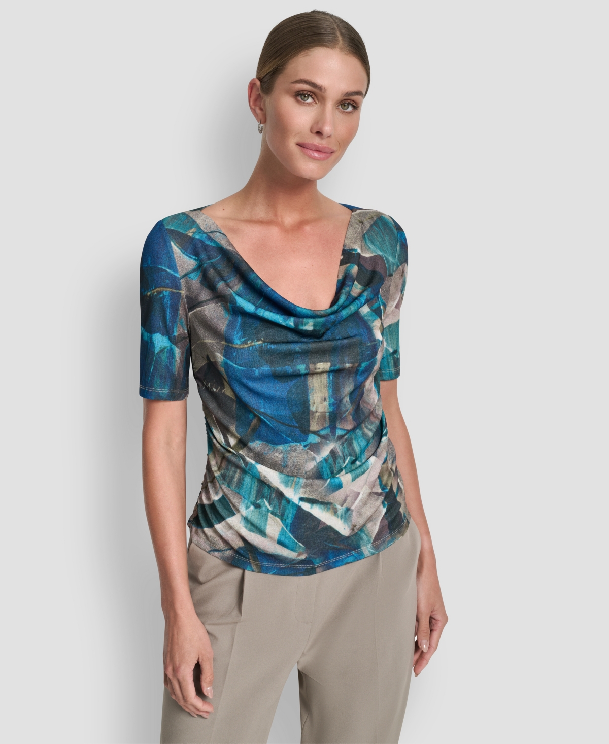 Click here for Dkny Womens Drape Neck Short Sleeves Top - City Ta... prices