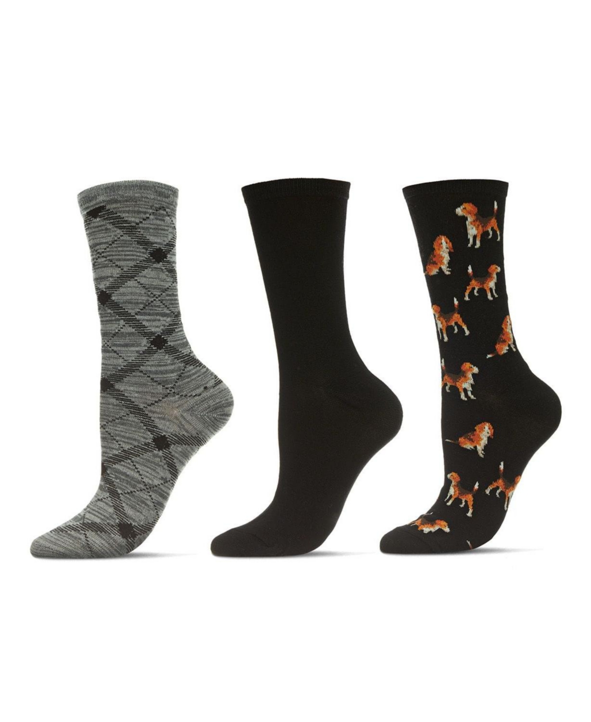 Click here for MeMoi Womens 3 Pair Pack Beagle Crew Socks - Black prices