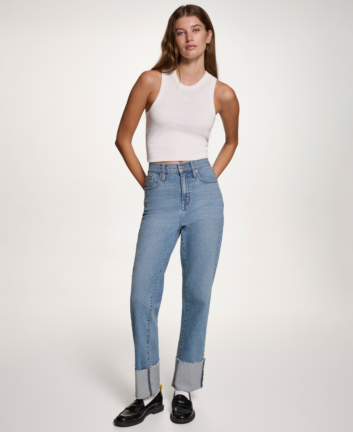 Click here for Dkny Jeans Womens High-Rise Classic Cuffed Straigh... prices