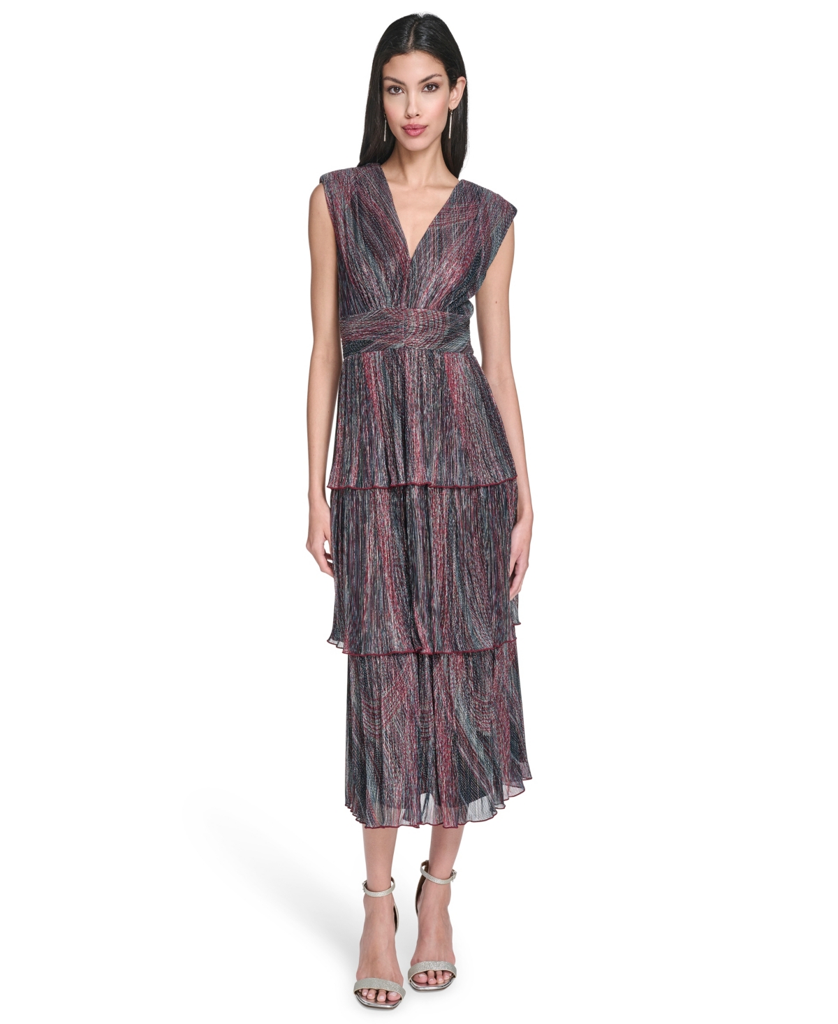Click here for Vince Camuto Womens Metallic Crinkle Sleeveless Dr... prices