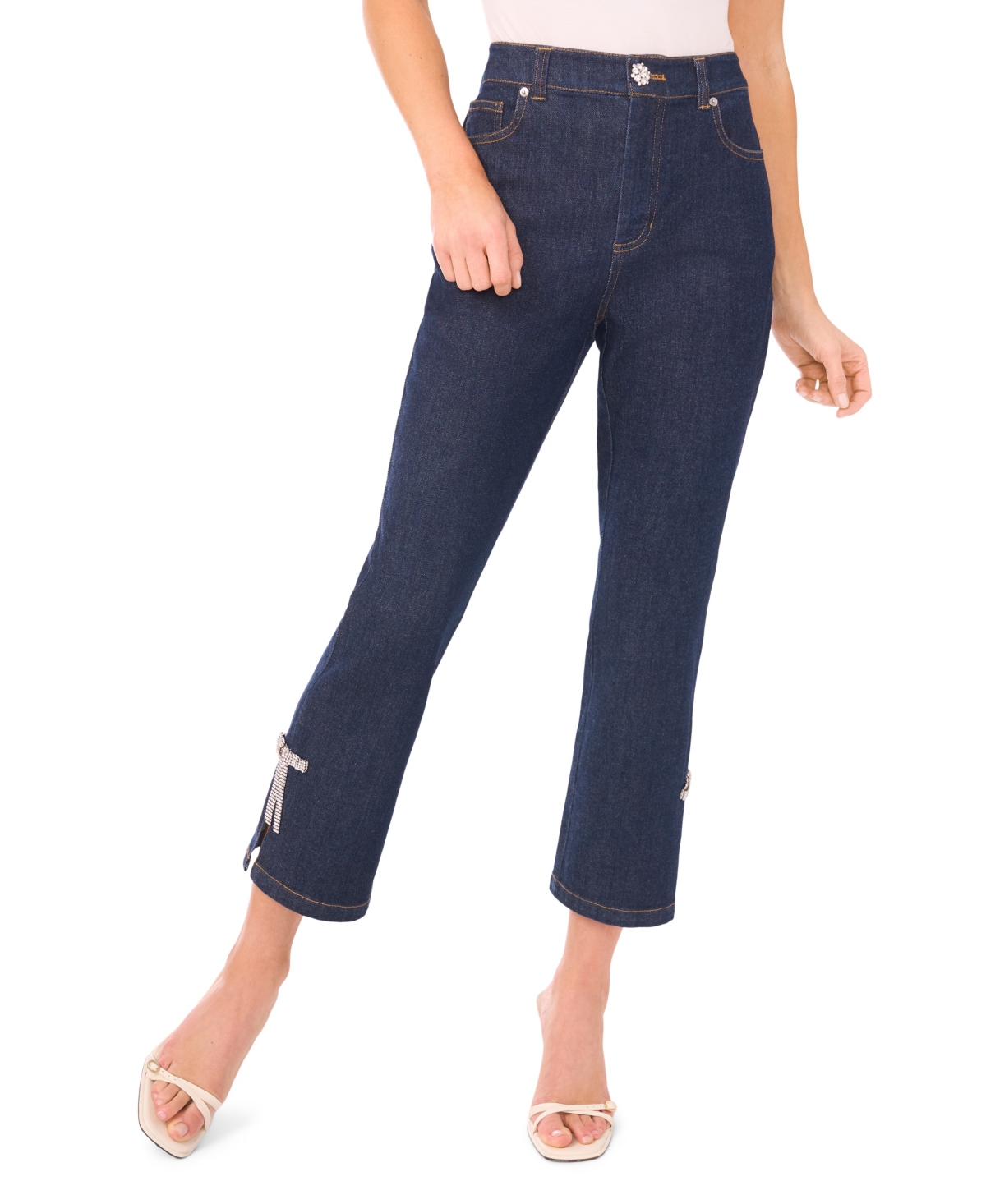 Click here for CeCe Womens Cropped Flare Bow Detail Mid Rise Jean... prices