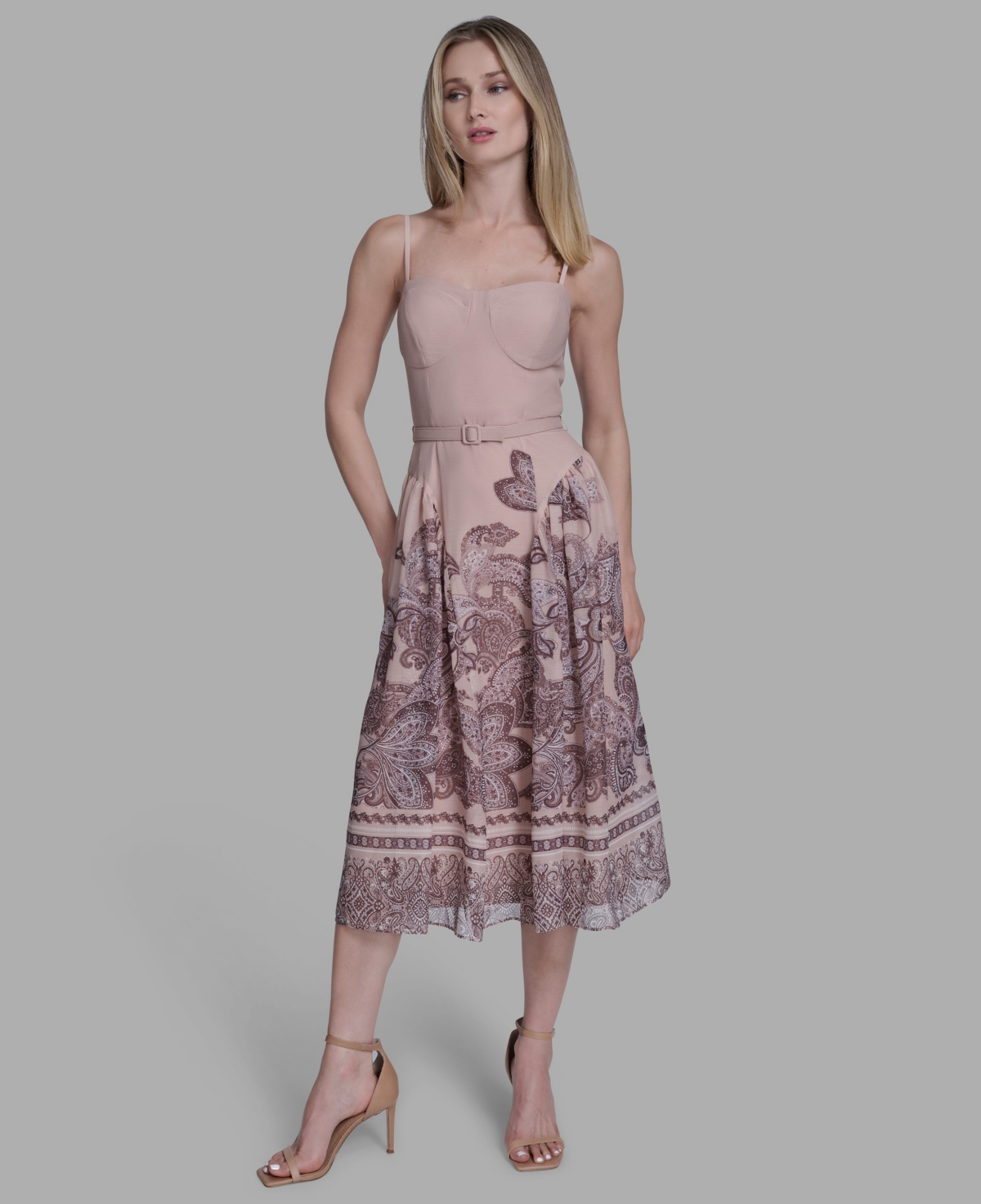 Click here for Bcbg Womens Border Print Sleeveless Midi Dress - P... prices