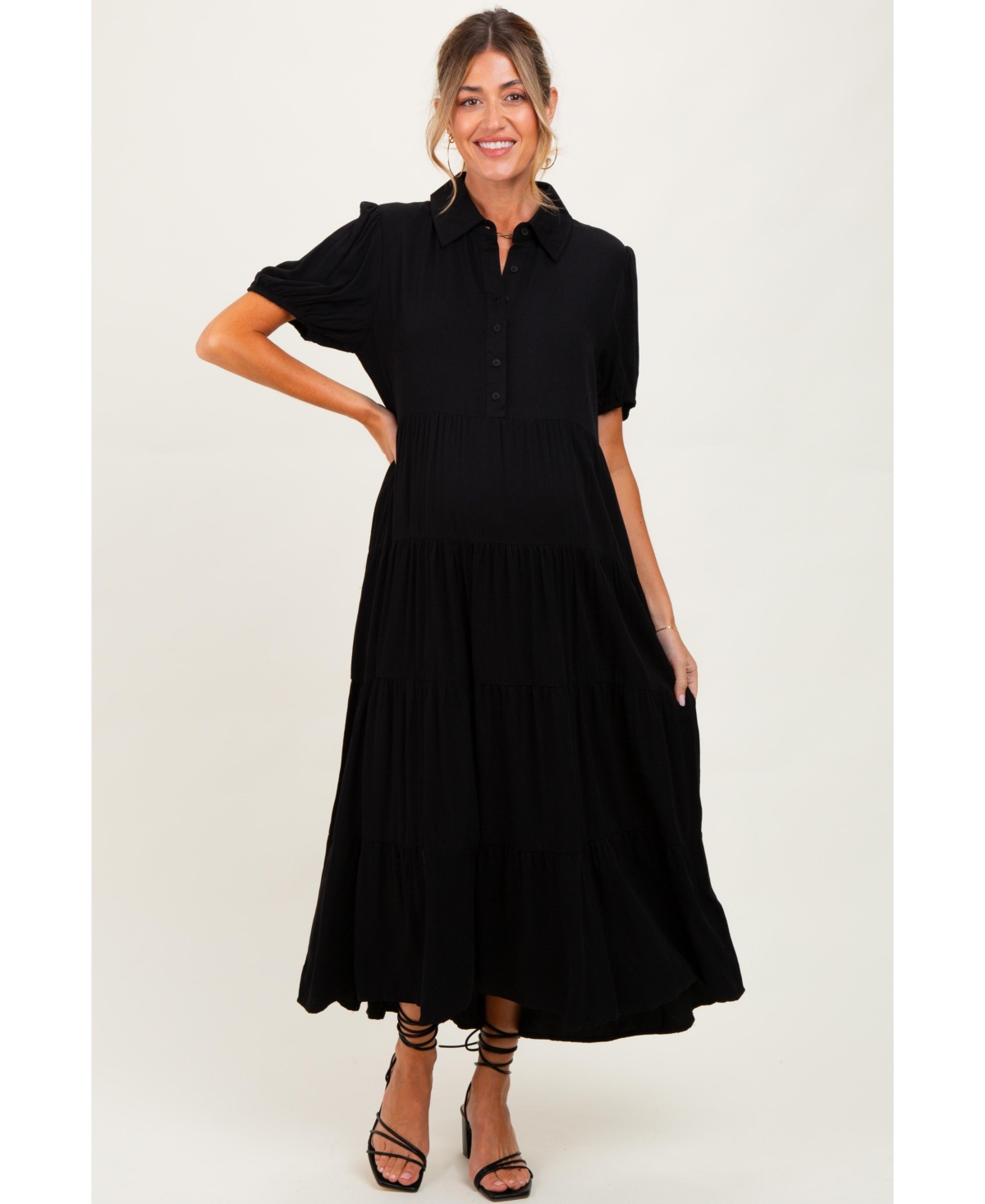 Click here for Pinkblush Maternity Black Collared Button Down Tie... prices