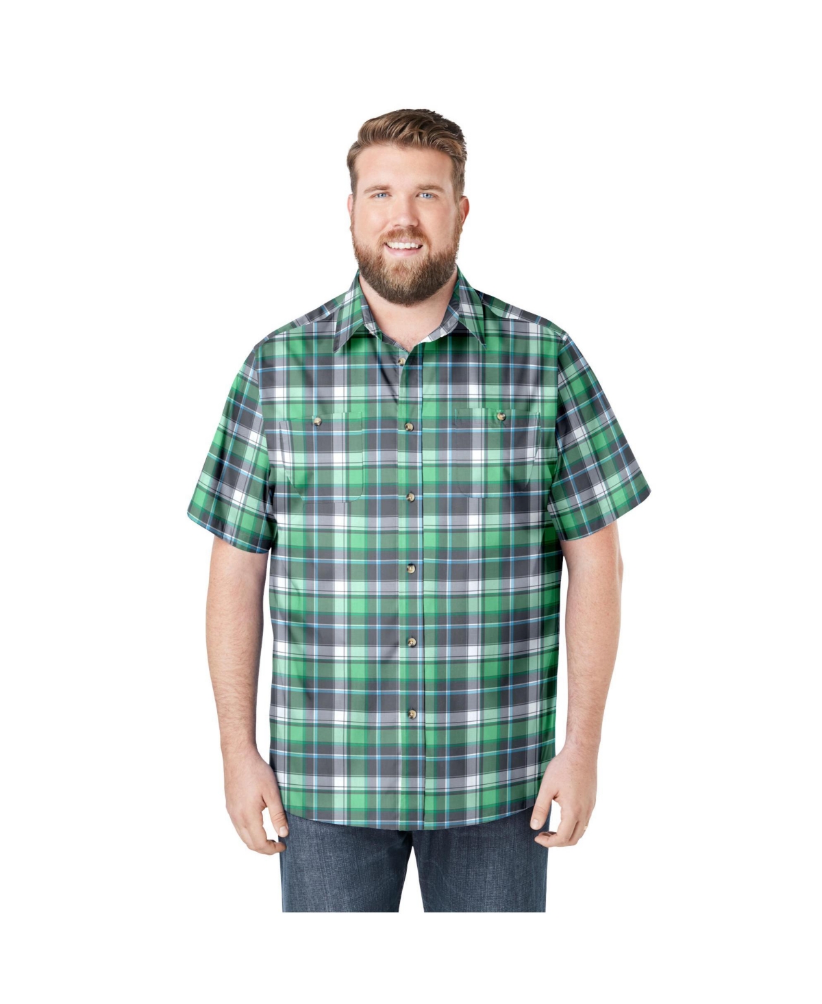 Click here for KingSize Big & Tall Short-Sleeve Plaid Shirt - Gre... prices
