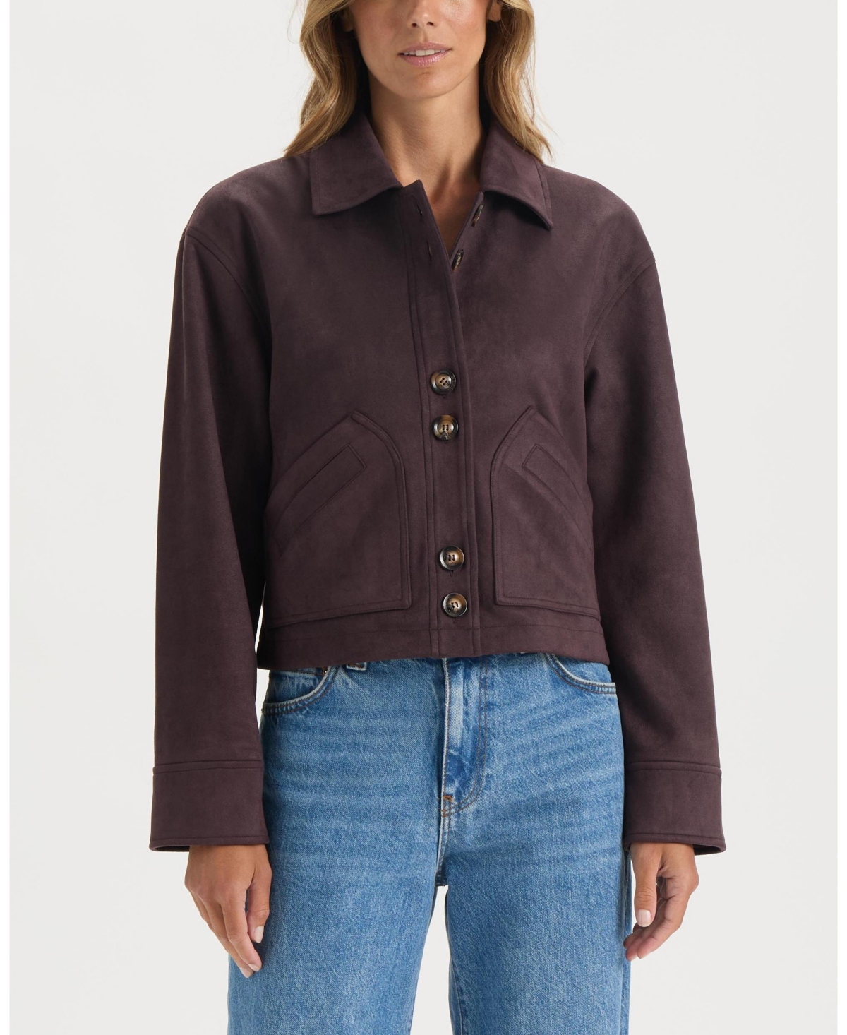 Click here for Ellen Tracy Womens Button Front Cropped Suede Jack... prices