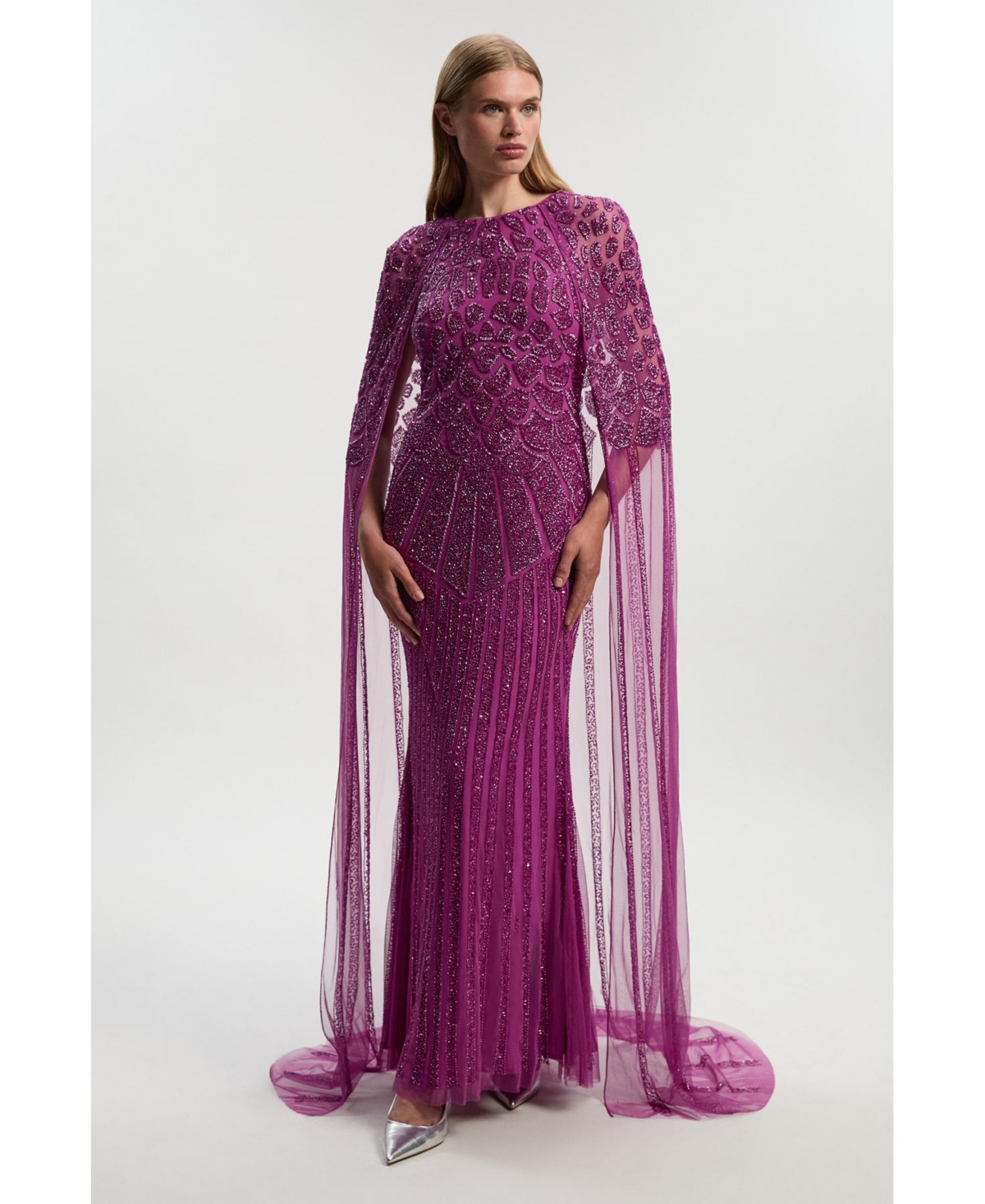 Click here for Karen Millen Womens Premium Embellished Caped Maxi... prices
