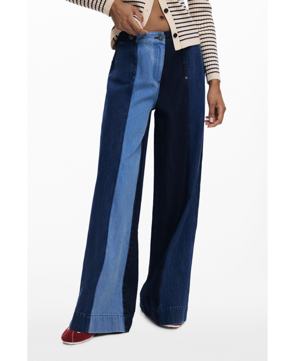Click here for Desigual Womens Wide Leg jeans with panels - Dark... prices