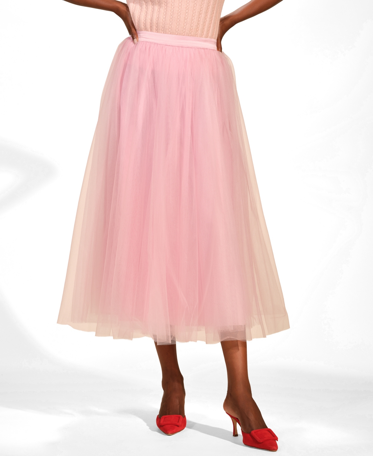Isaac Mizrahi Womens Tulle Full Midi Skirt - Orchid Pink