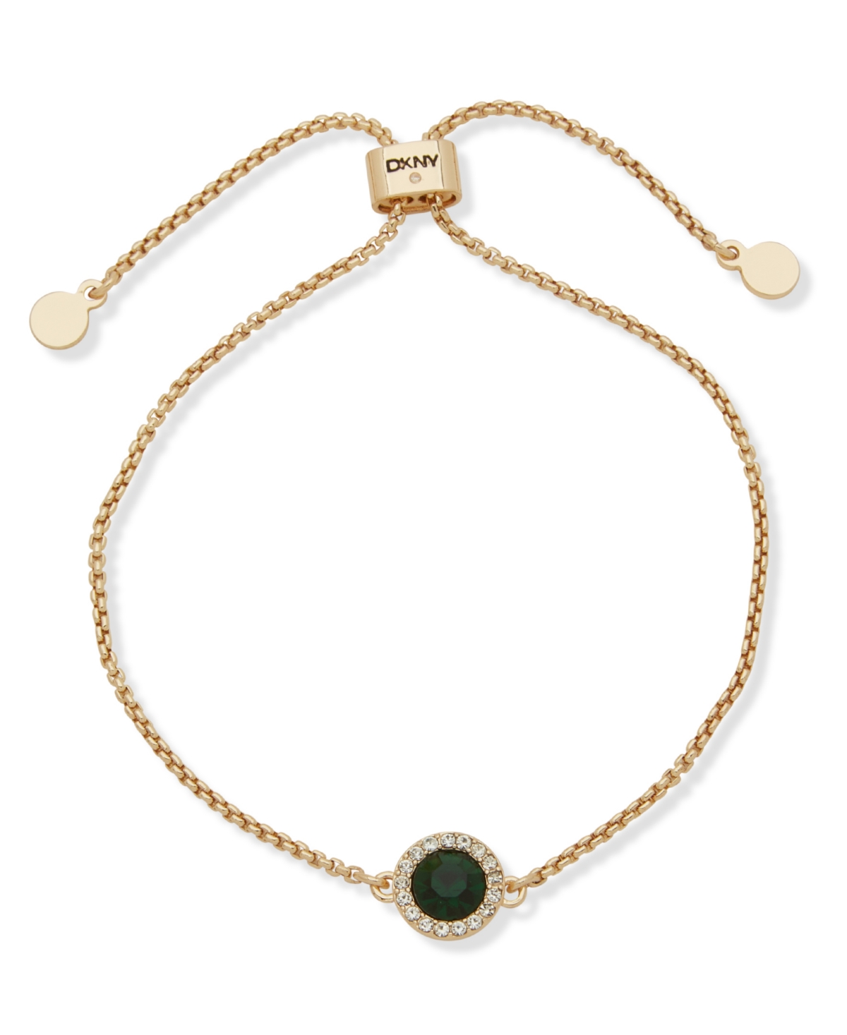 Click here for Dkny Glass Emerald Inlay Stone Gold-Tone Slider Br... prices