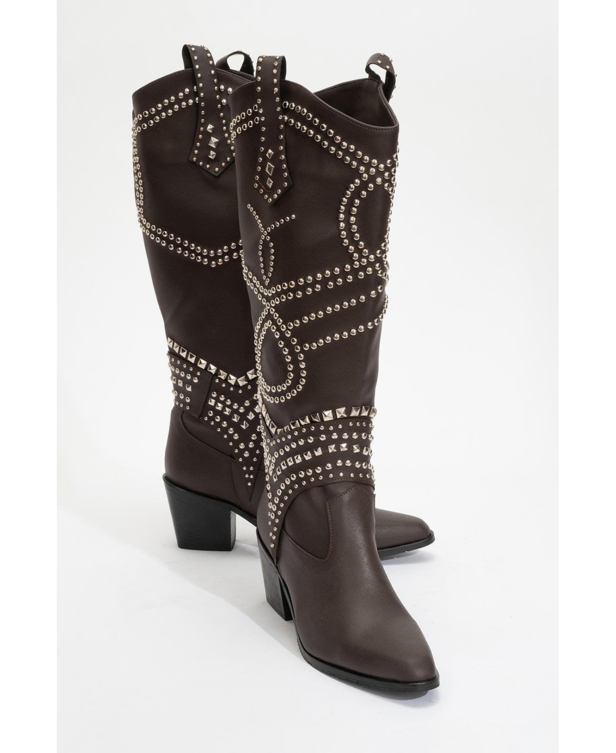 Click here for Prologue Shoes Draga Studded Block Heel Knee High... prices