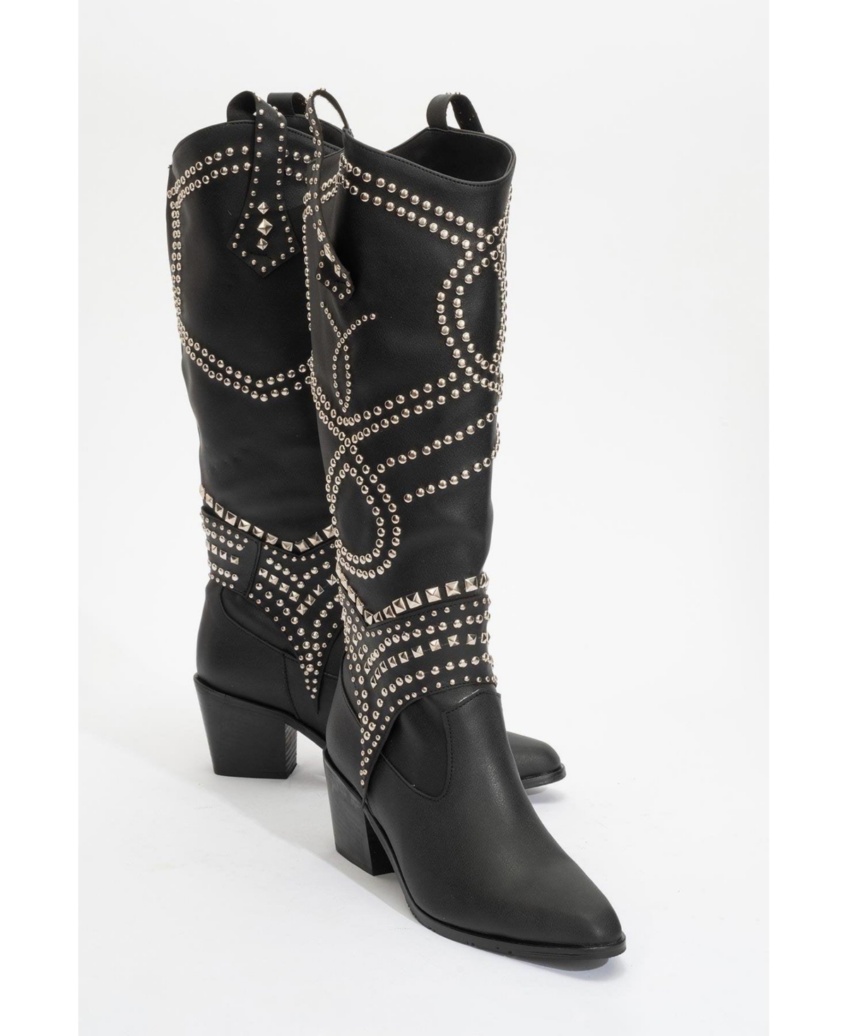 Click here for Prologue Shoes Draga Studded Block Heel Knee High... prices
