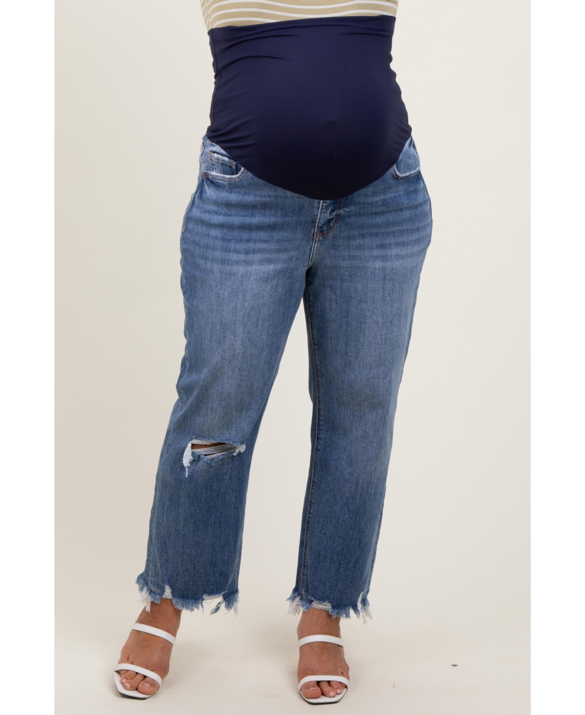 Click here for Pinkblush Maternity Blue Distressed Open Knee Rela... prices