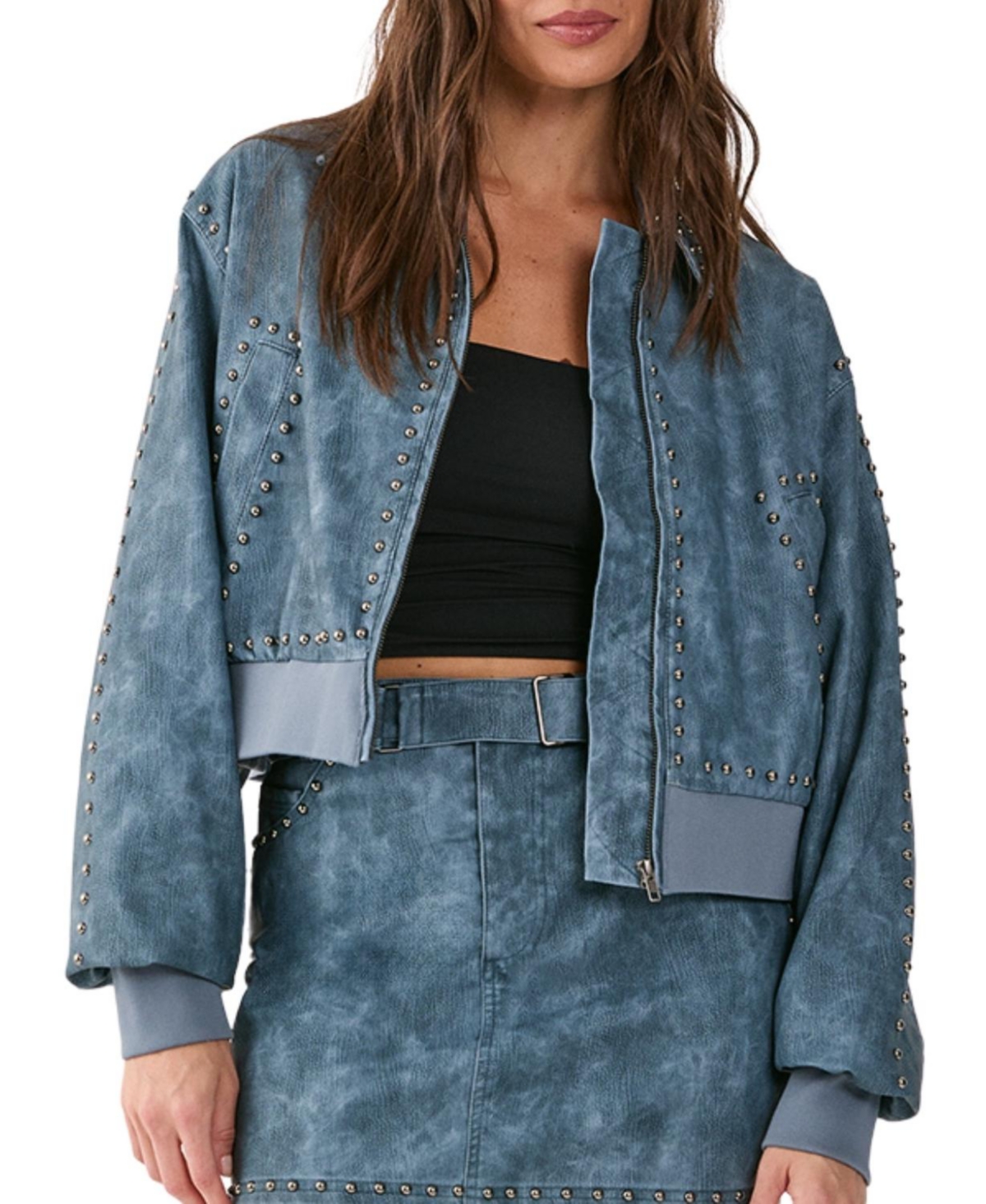 Click here for Nasty Gal Womens Leather Studded Bomber Jacket - B... prices