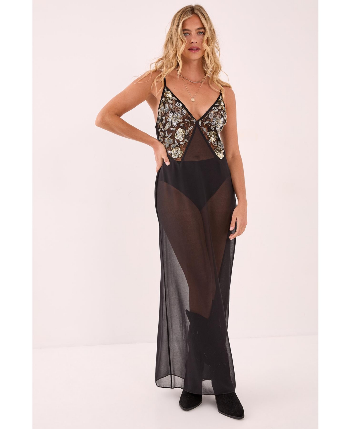 Click here for Nasty Gal Sheer Strappy Maxi Dress - Black prices