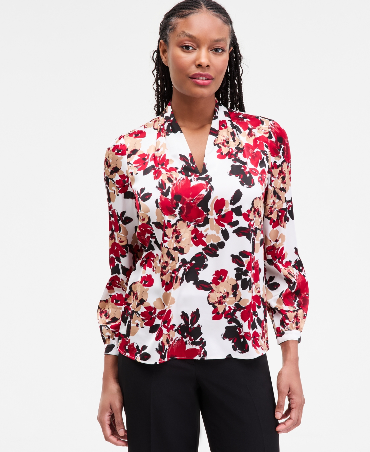 Click here for Kasper Womens Printed Pleated-Shoulder Blouse - Va... prices