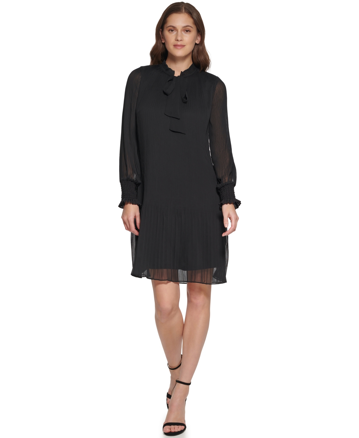 Click here for Dkny Womens Chiffon Pleated Tie Collar Shift Dress... prices