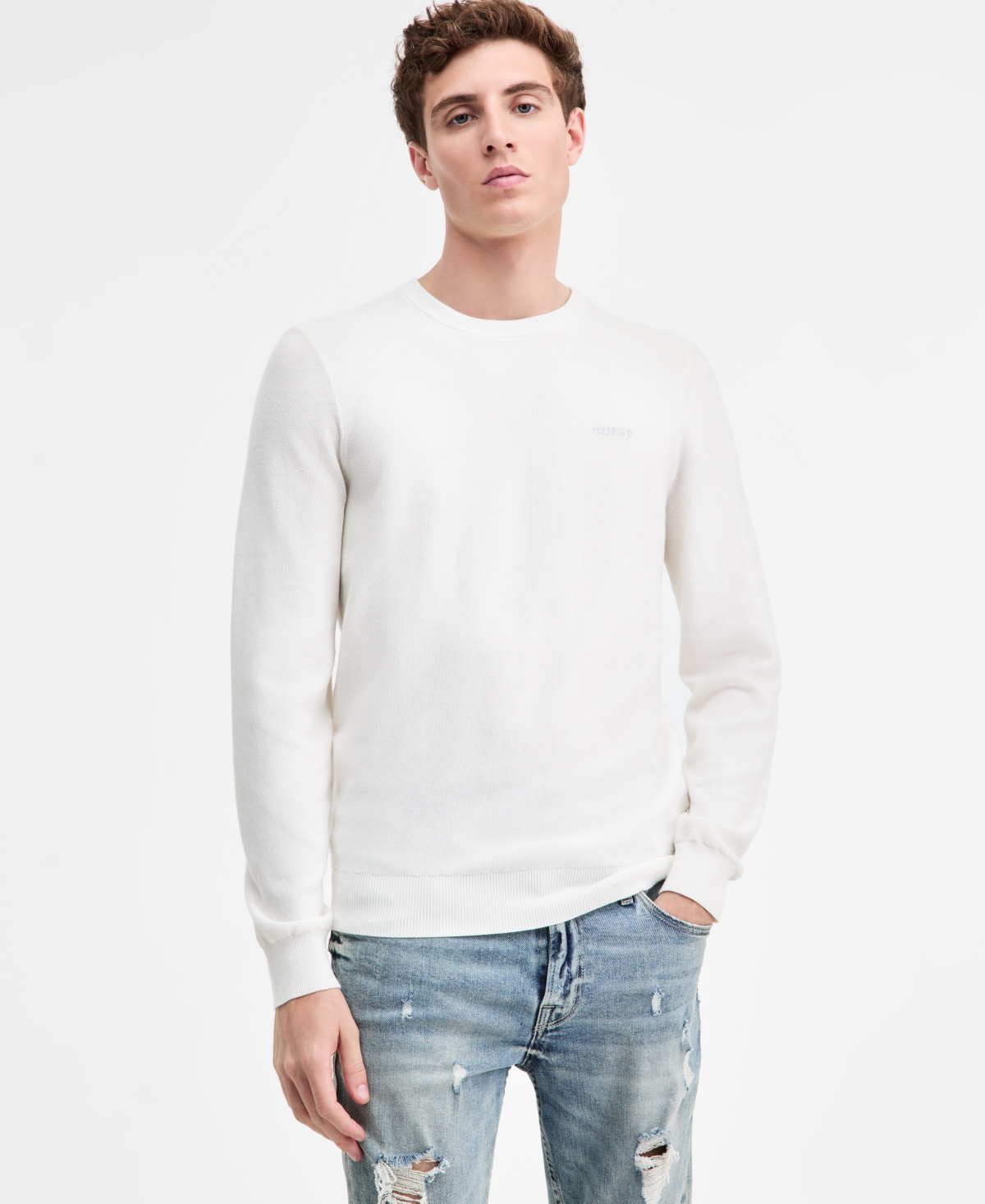 Click here for Guess Mens Karim Piquet Stitched Crewneck Sweater... prices