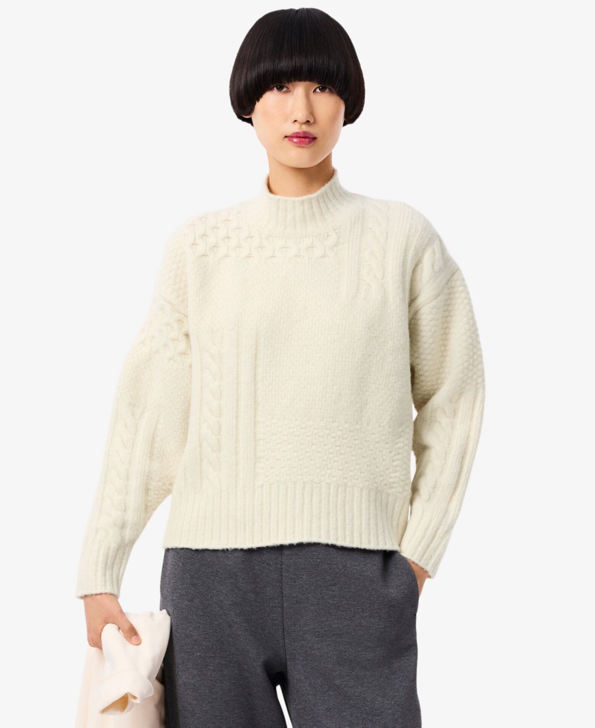 Click here for Lacoste Usa Womens Mock Neck Knit Sweater - Natura... prices