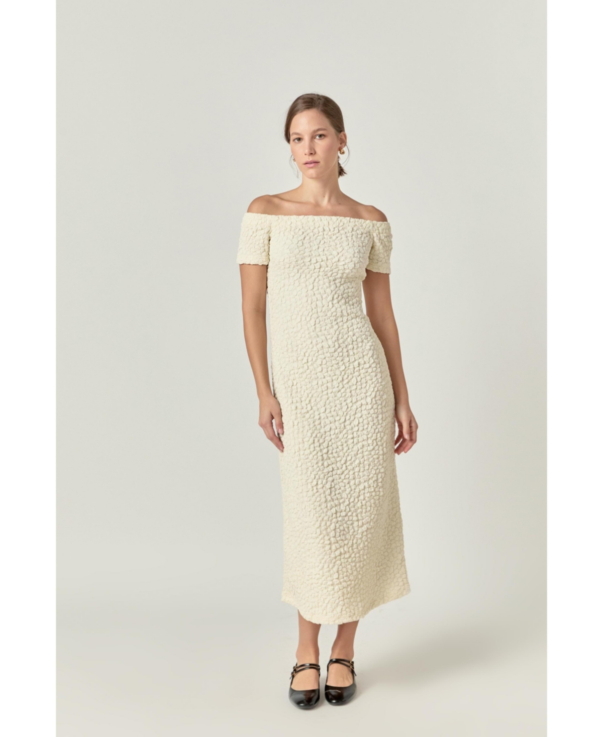English Factory Womens Textured Midi Dress - Cream
