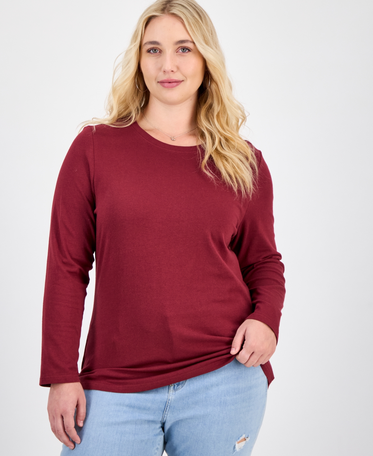 Click here for Aveto Plus Size Crewneck Top - Cabernet prices