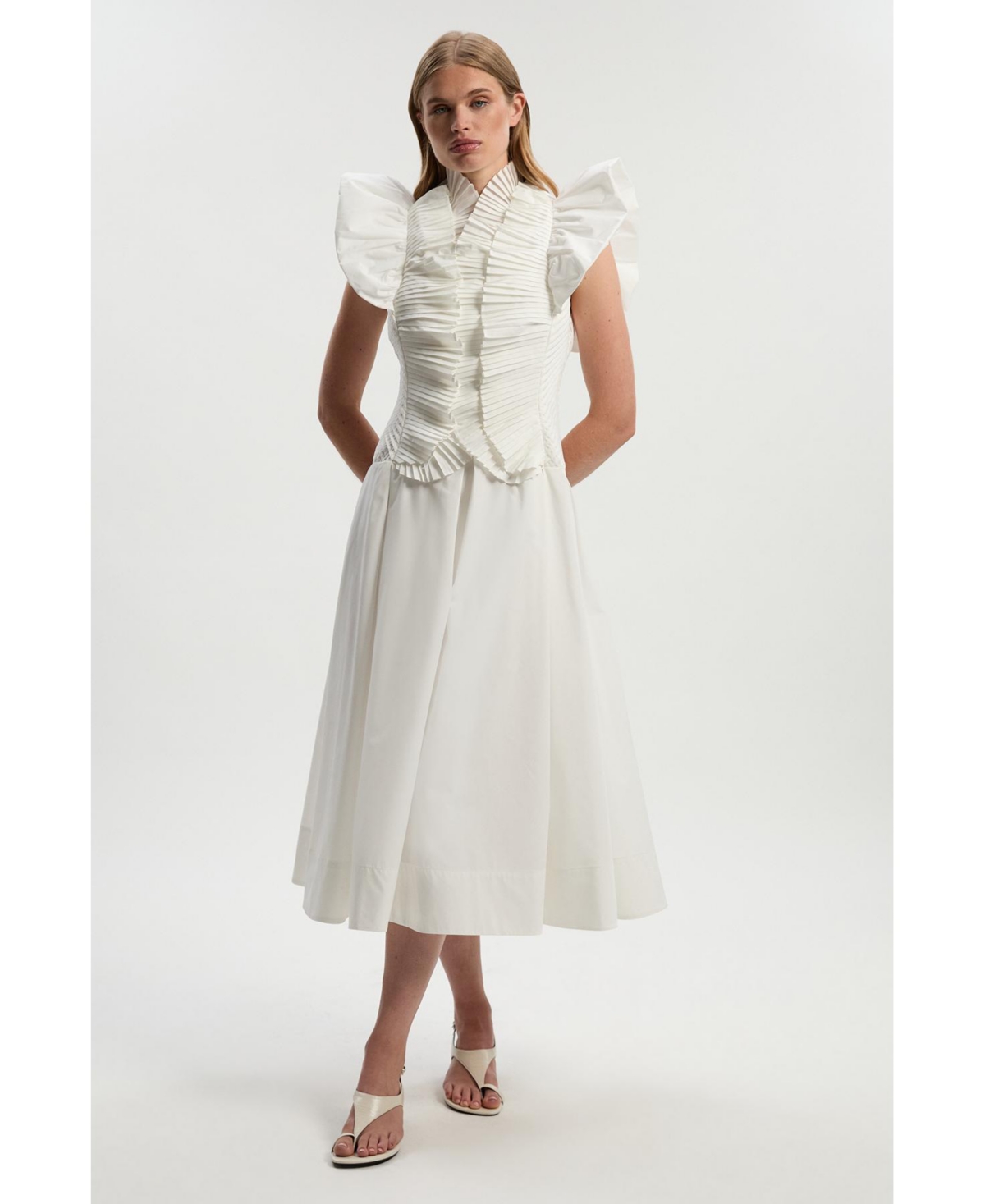 Click here for Karen Millen Womens Pleated Ruffle Sleeve Woven Ma... prices