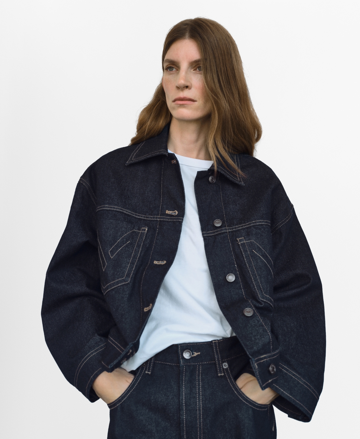Click here for Mango Womens Decorative Stitching Denim Jacket - O... prices