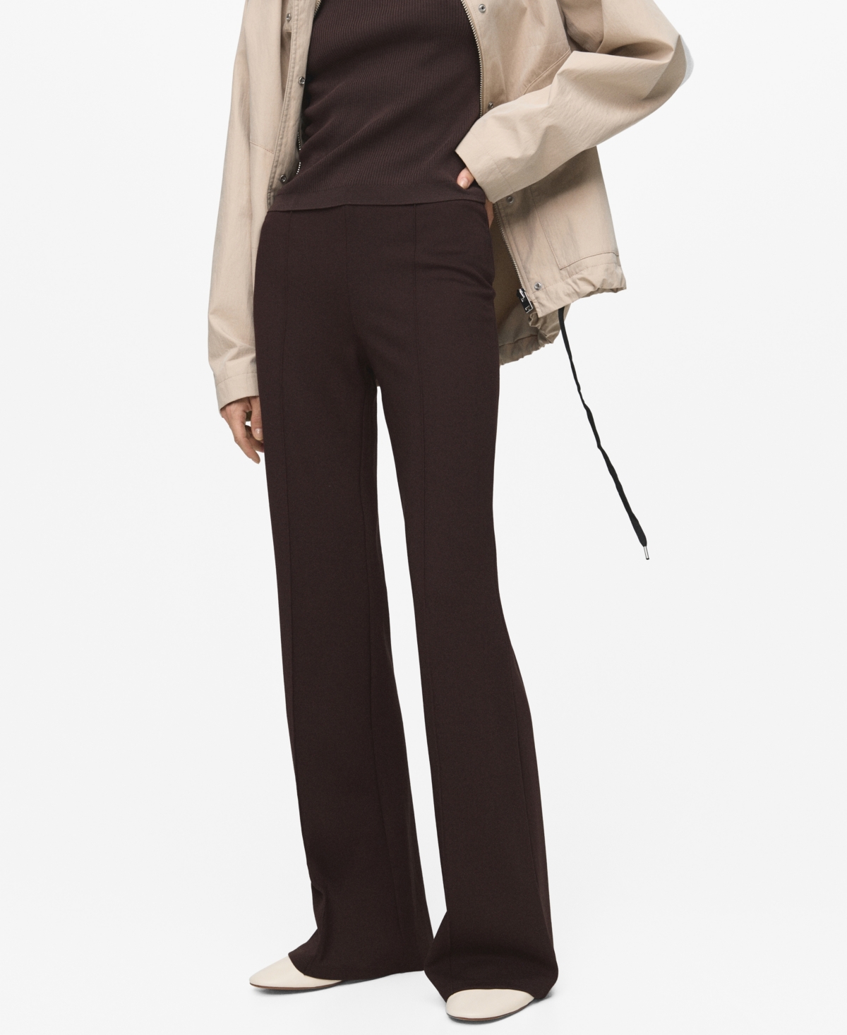 Click here for Mango Womens Seam Detail Leggings - Brown prices