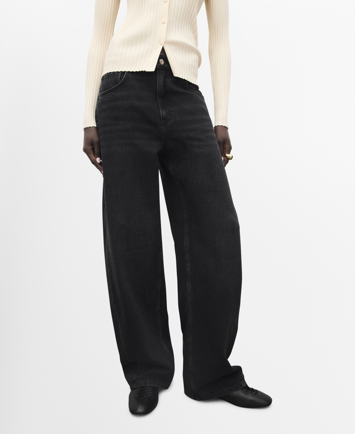 Click here for Mango Womens Mid-Rise Balloon Jeans - Black denim prices