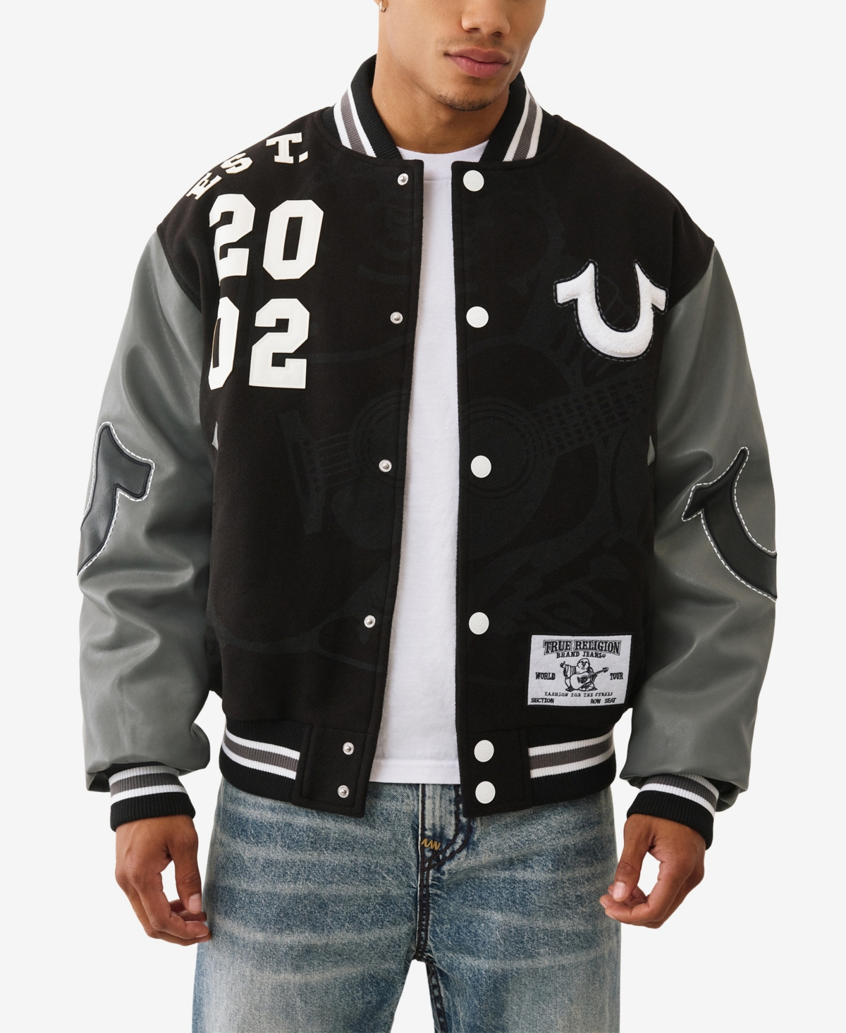 True Religion Overt Buddha Boxy Varsity Jacket