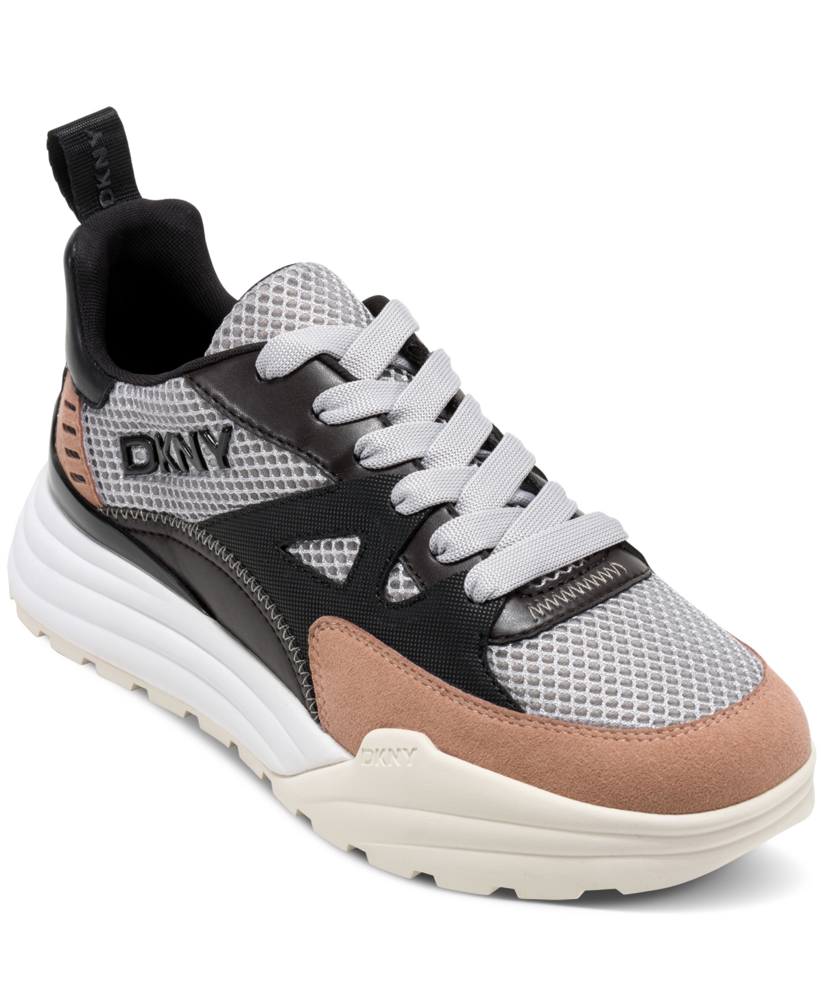 Click here for Dkny Womens Zanira Lace Up Sneaker - Nickle/Blush prices