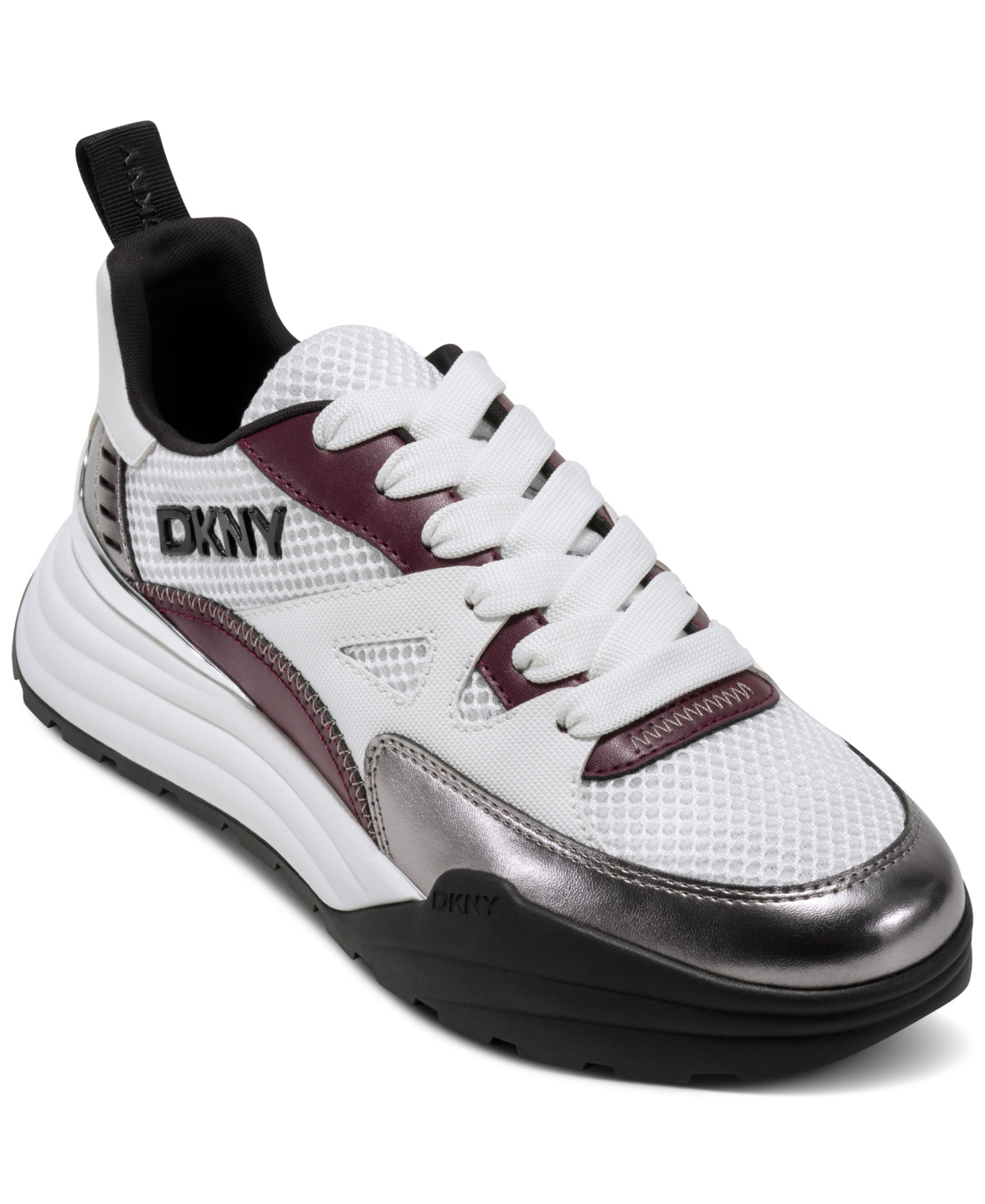 Click here for Dkny Womens Zanira Lace Up Sneaker - White/Nickel prices