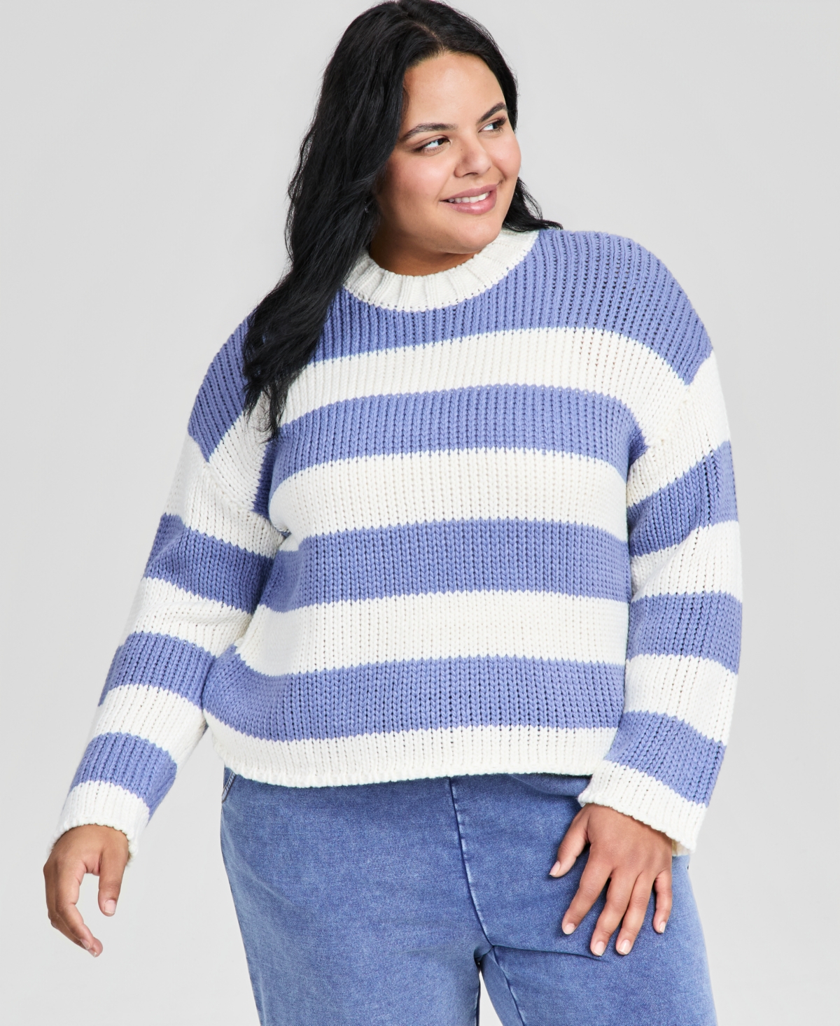 Click here for And Now This Trendy Plus Striped Crewneck Sweater... prices