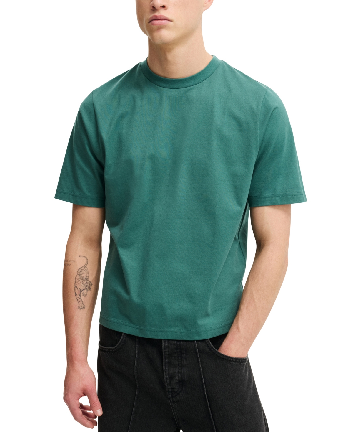 Click here for Cotton On Mens Textured Cropped Boxy-Fit T-Shirt -... prices