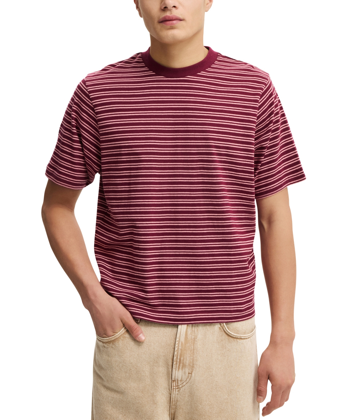 Click here for Cotton On Mens Textured Cropped Boxy-Fit T-Shirt -... prices