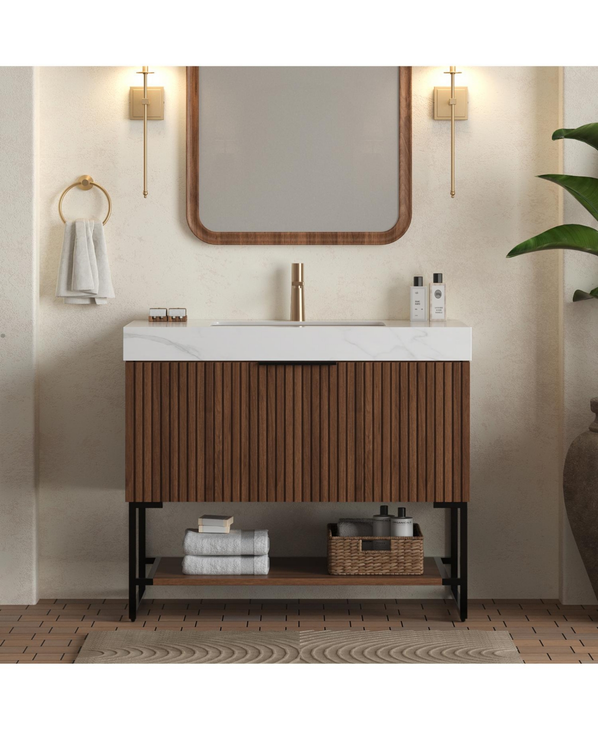 Click here for Streamdale Carrara Stone Top Vanity: Walnut Cabine... prices