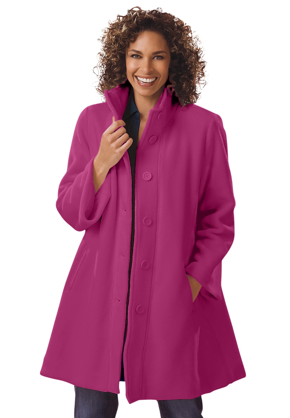 Click here for Woman Within Womens Plus Size Fleece Swing Funnel-... prices