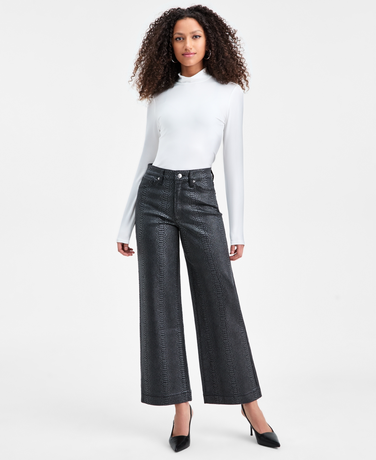 Click here for Bar Iii Womens Snakeskin-Print High Rise Wide Leg... prices